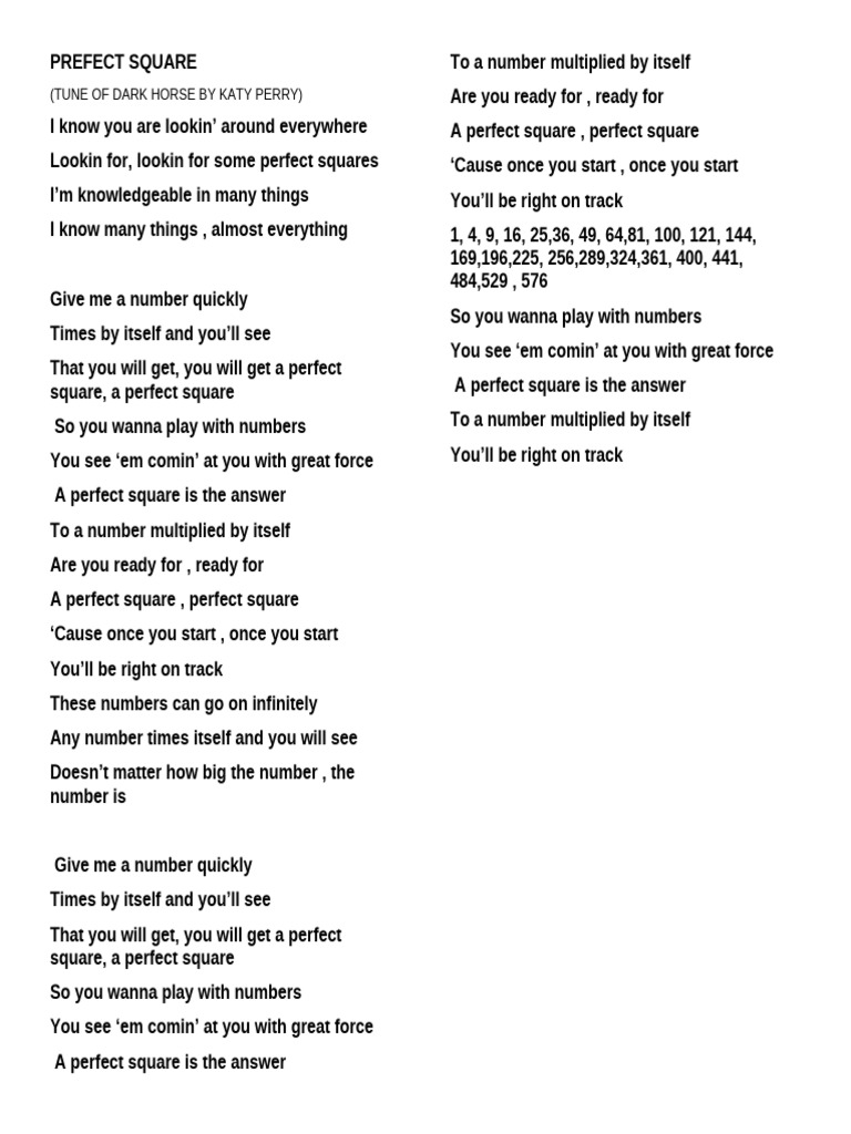 Perfect Square Lyrics | PDF