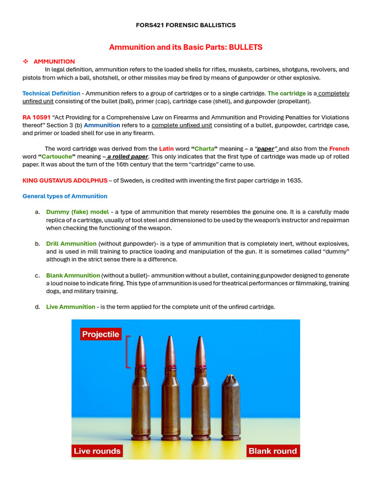 Forensic Ballistics: Ammunition & Bullets | PDF | Bullet | Cartridge (Firearms)