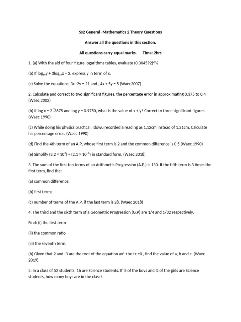 Ss2 First Term General-Mathematics Theory Question by MR Tijani-WPS ...