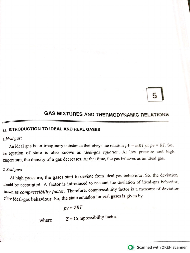 Unit 5 - Gas Mixtures and Thermodynamic Relations | PDF