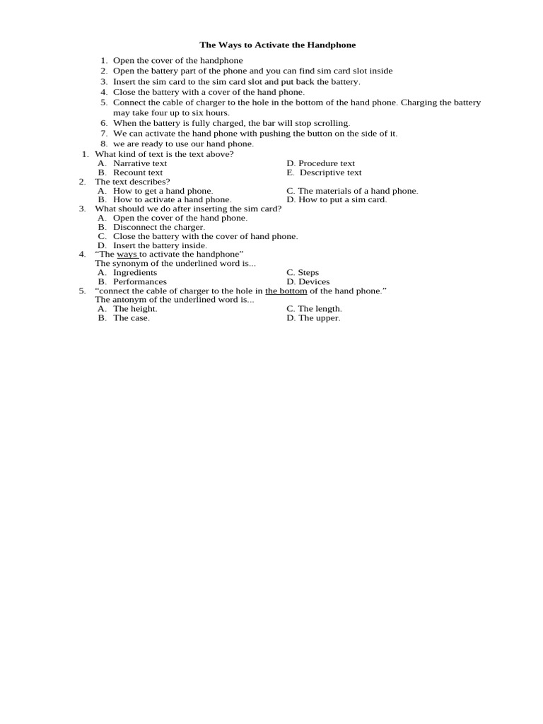 Exercises - Procedure Text XI. | PDF