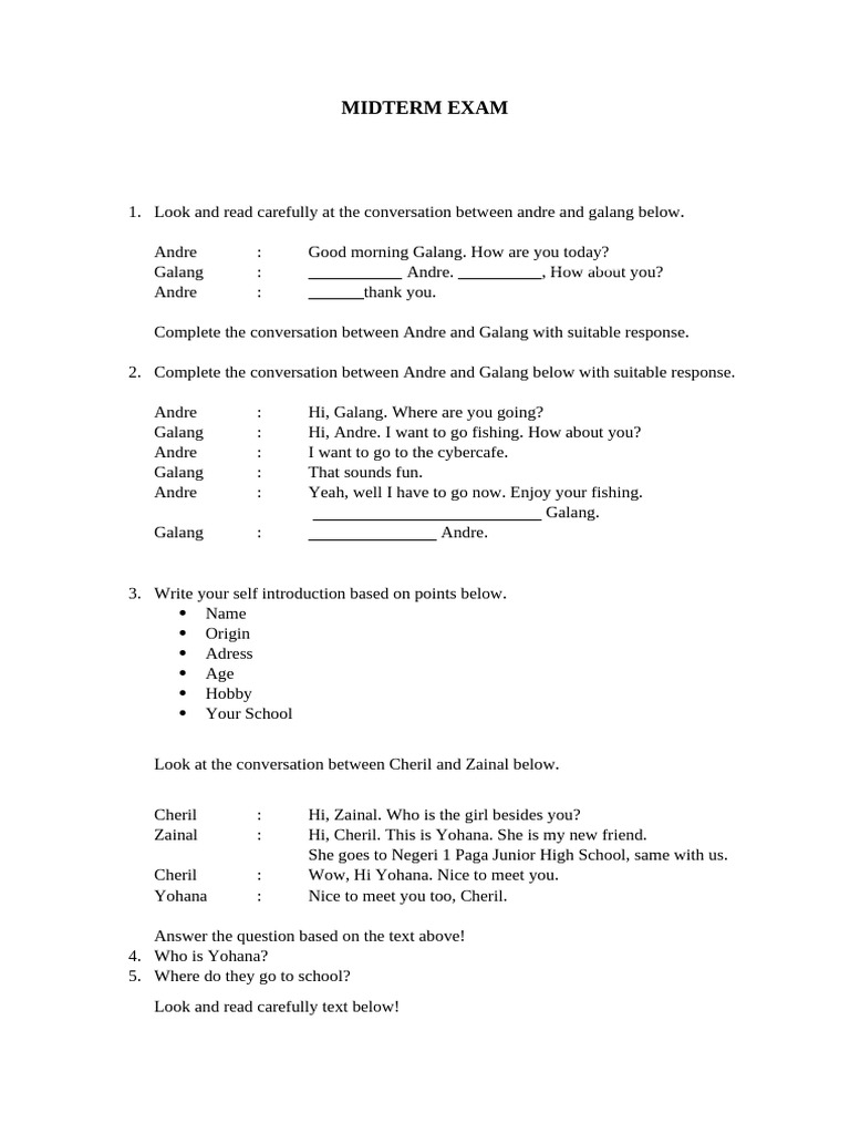 Midterm Exam Questions for Grade 7 English | PDF