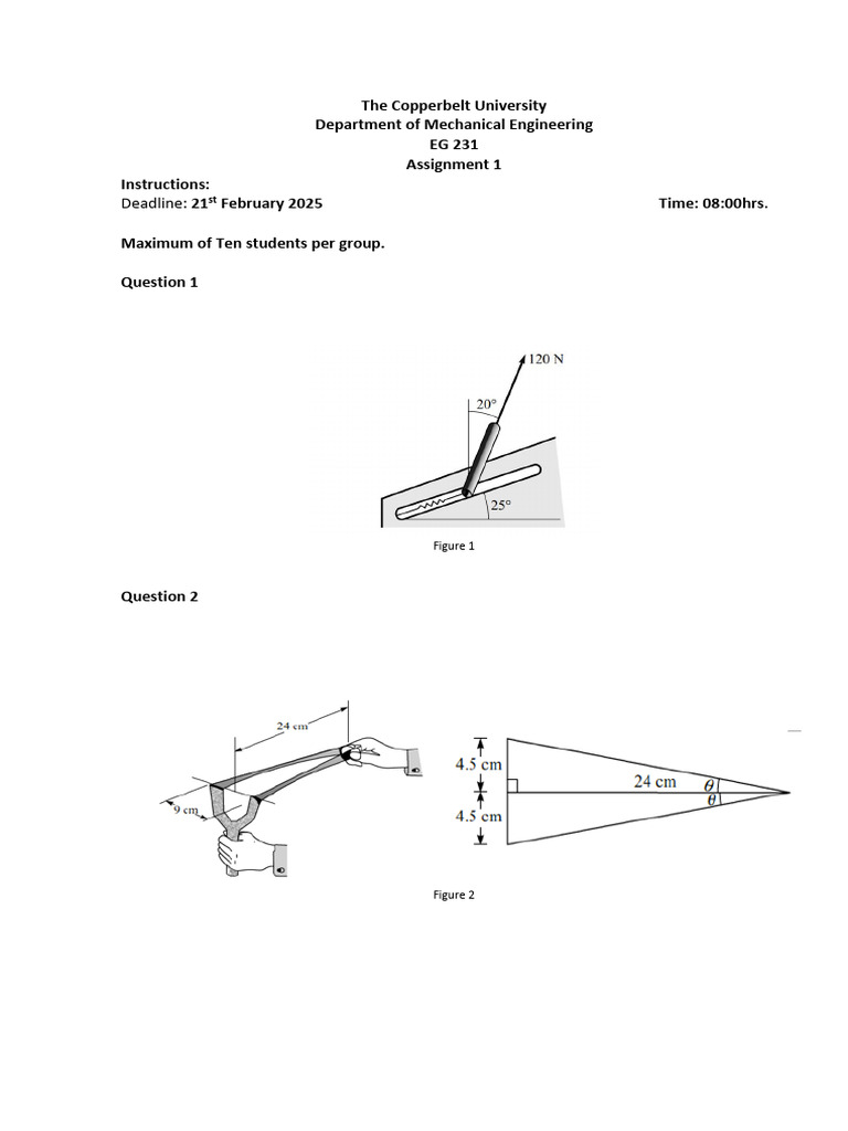 EG - 231-Assignment 1 - 2025 | PDF | Force | Tension (Physics)