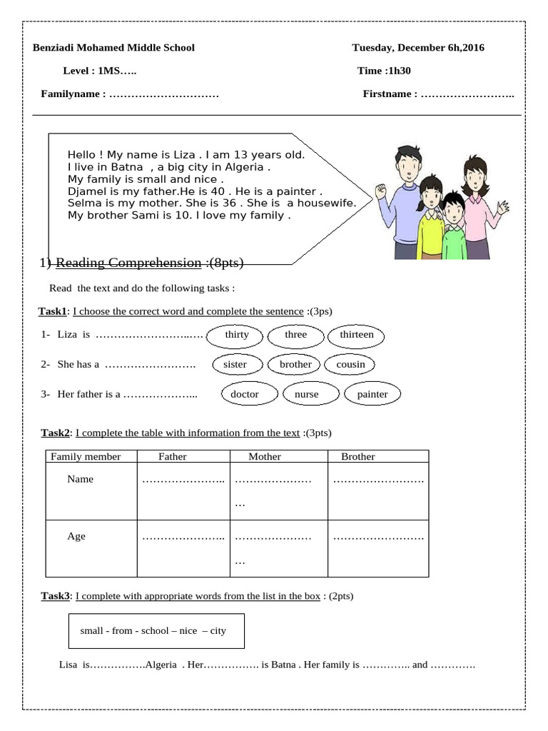 1MS First-Term-English-Exam-2016-2017 Beni Yekhlef | PDF | Cognition ...