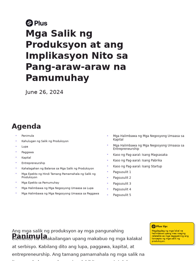 AP 9 Q1 4 WK5 Mga Salik NG Produksyon at Ang Implikasyon Nito Sa Pang-Araw-Araw Na Pamumuhay | PDF