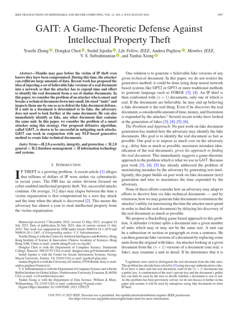 GAIT A Game-Theoretic Defense Against Intellectual Property Theft | PDF | Algorithms | Mathematics
