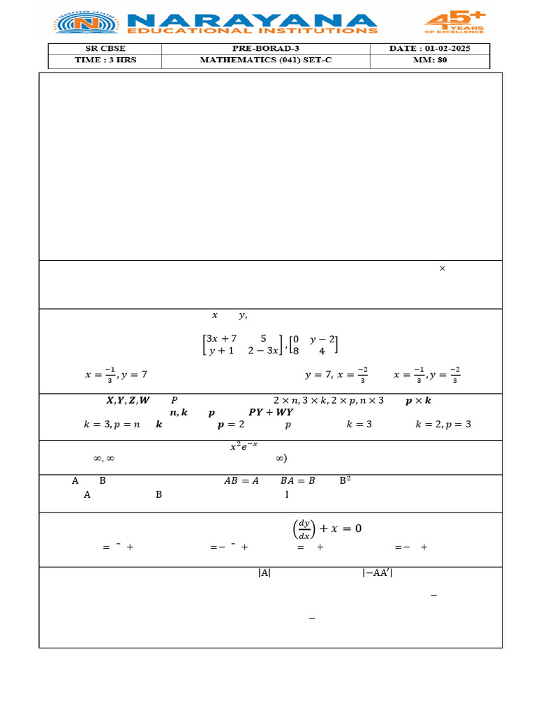 SR PRE-BOARD-3 MATHEMATICS QP 01-02-2025 SET-C | PDF | Matrix (Mathematics) | Multiple Choice
