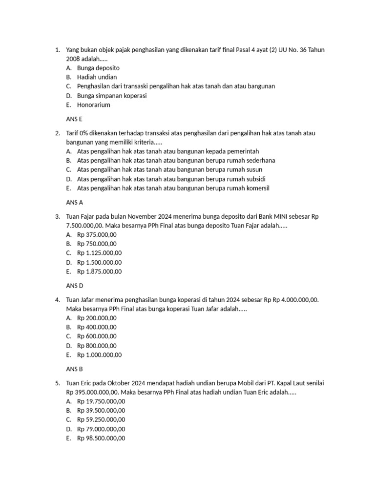 Soal Pas Ganjil Pajak Xii 2024 (Euis) | PDF