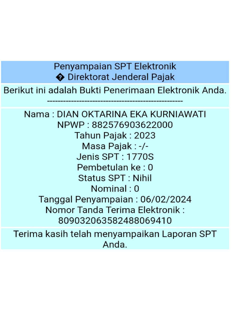 Dian Oktarina SPT 2023 | PDF