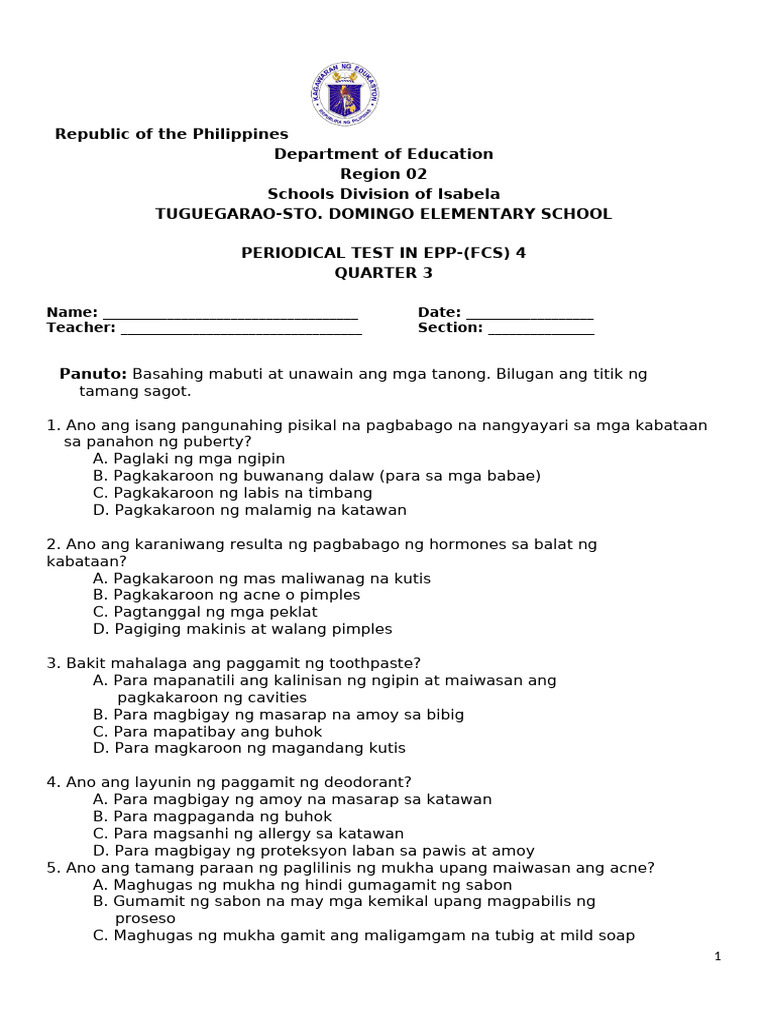 PT - G4 Matatag Epp-He 4 - Q3 V2 | PDF