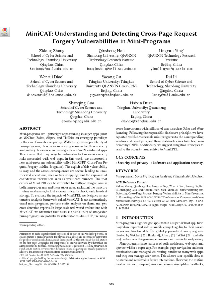 MiniCAT- Understanding and Detecting Cross-Page Request Forgery Vulnerabilities in Mini-Programs ...