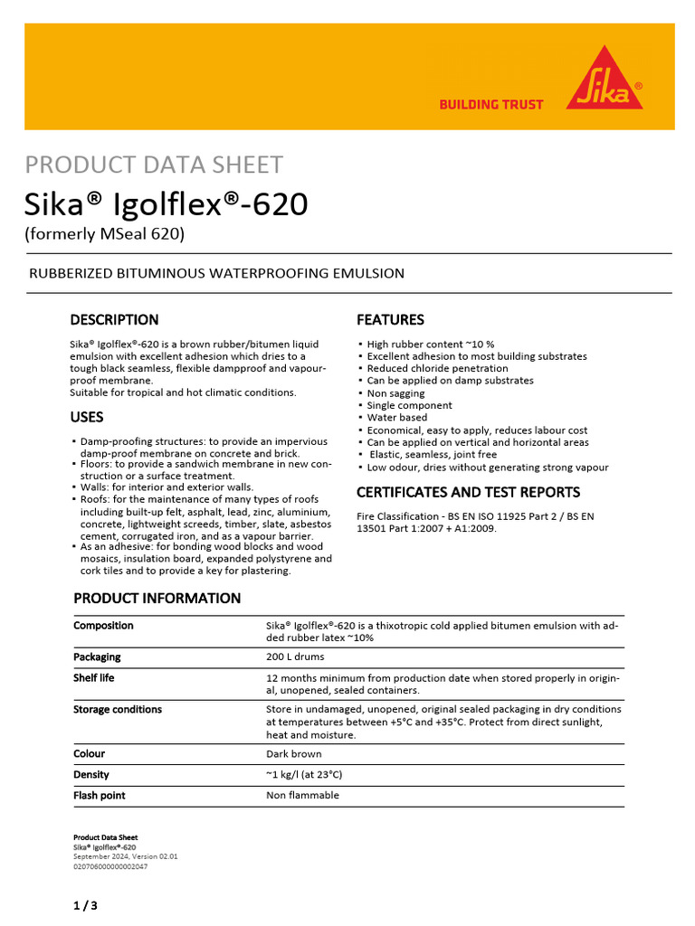 Pds Sika Igolflex 620 | PDF | Roof | Concrete