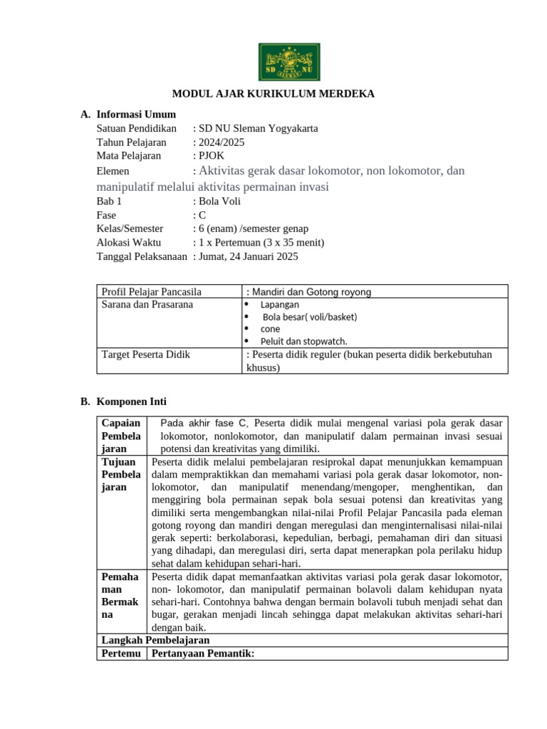 Aktivitas Gerak Dasar Lokomotor, Non Lokomotor, Dan Manipulatif Melalui Aktivitas Permainan ...