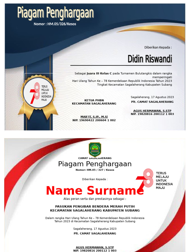 Piagam Penghargaan PASKIBRA TAHUN 2023 | PDF