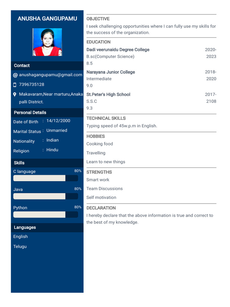 Anusha Gangupamu's Resume 2023 | PDF