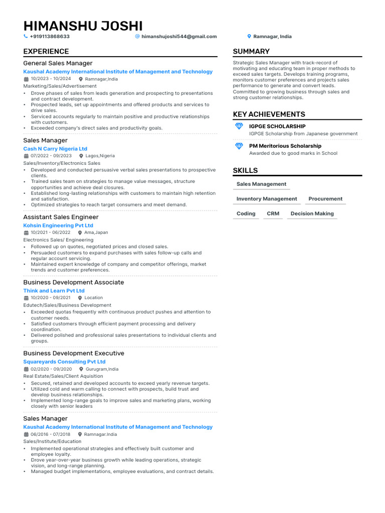Himanshu Joshi Resume | PDF | Sales | Marketing