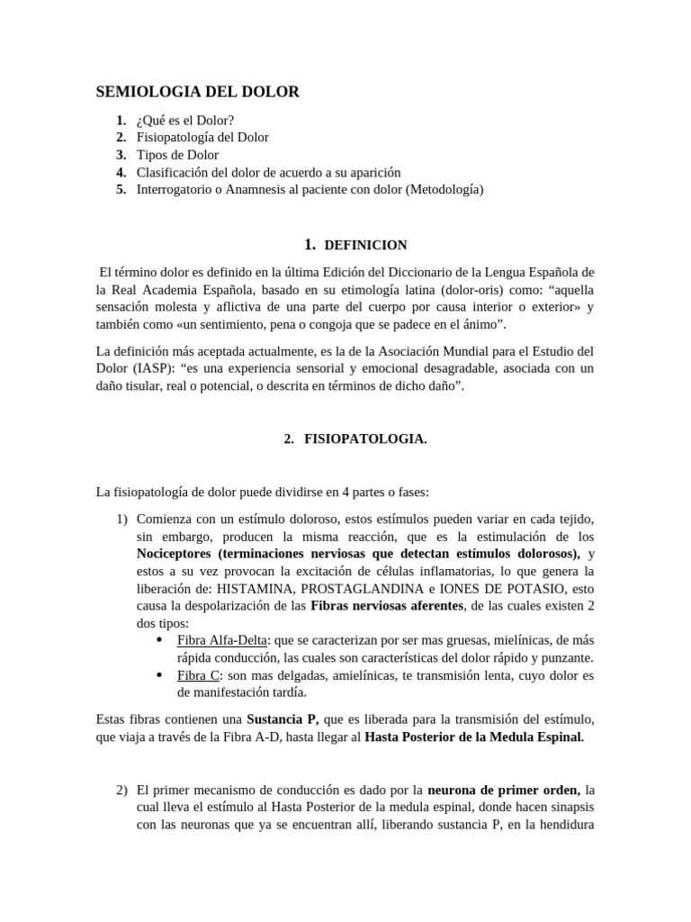 Semiologia Del Dolor | PDF | Dolor | Neurona