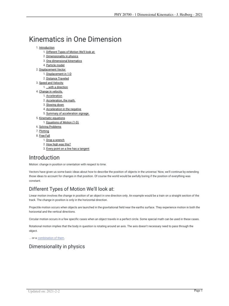 PHYS20700-1d-kinematics | PDF | Kinematics | Acceleration