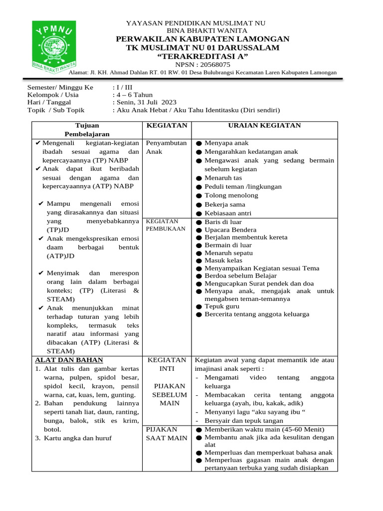 RPPH TK Minggu Ke-3 | PDF