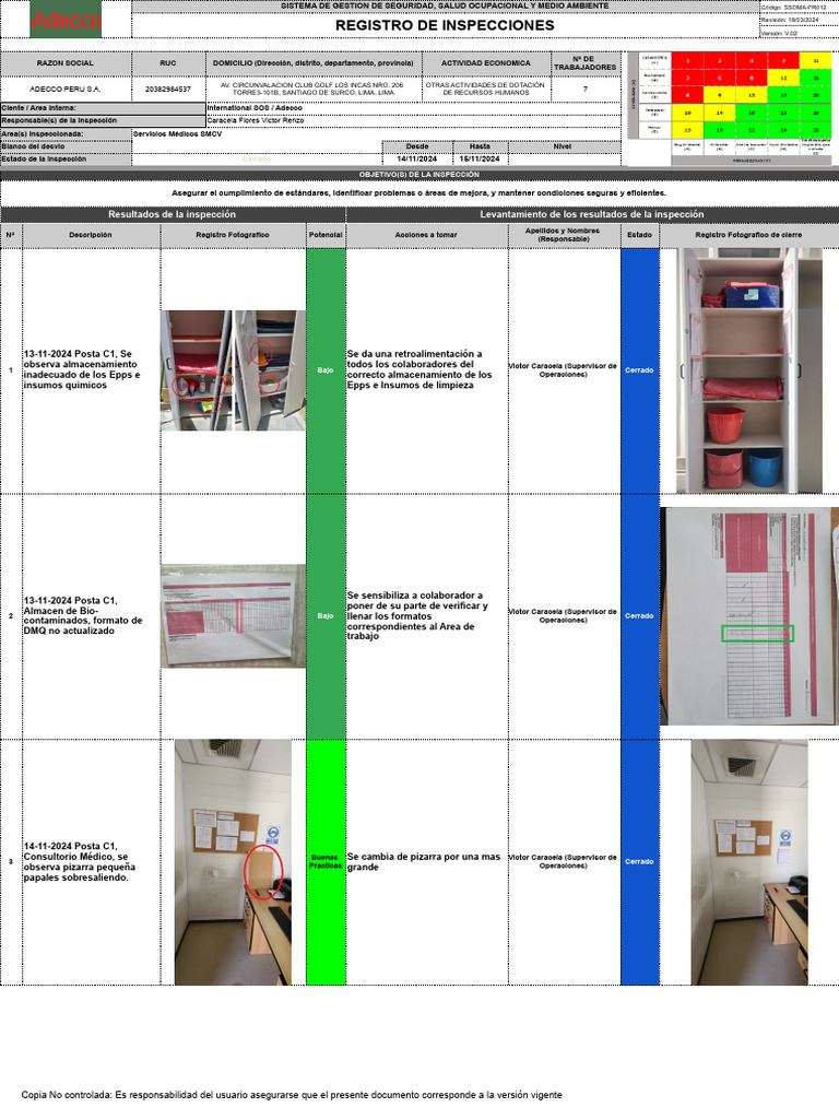 Reporte de Inspeccion 14-11-2024 C1 | PDF