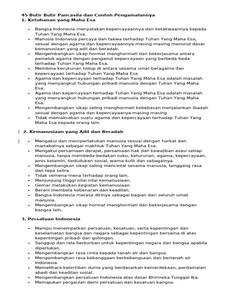 45 Butir Pancasila dan Contoh Implementasinya | PDF