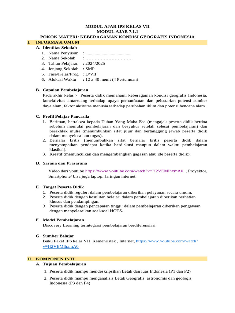 Modul Ajar 1 Keberagaman Kondisi Geografis Indonesia | PDF