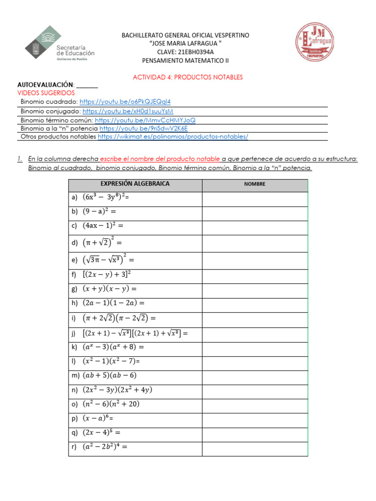 M1-Act3 - Productos Notables | PDF | Matemáticas | Álgebra