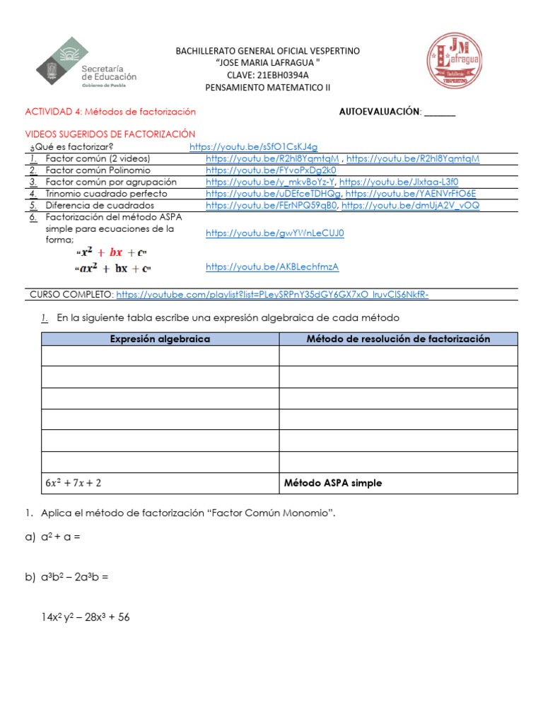 M1-Act4 - Metodos de Factorización | PDF