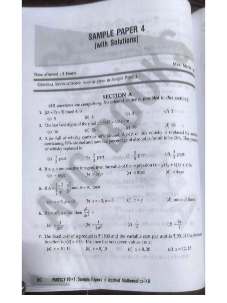 Sample Paper Applied Math | PDF