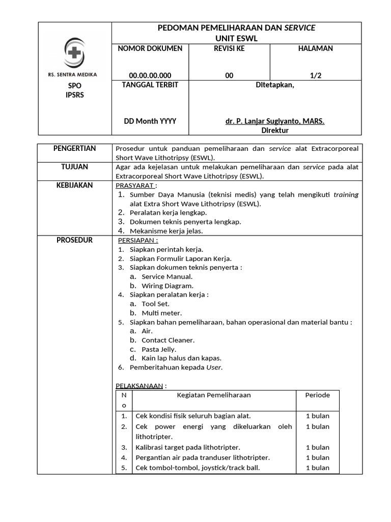 Panduan Pemeliharaan Alat ESWL | PDF