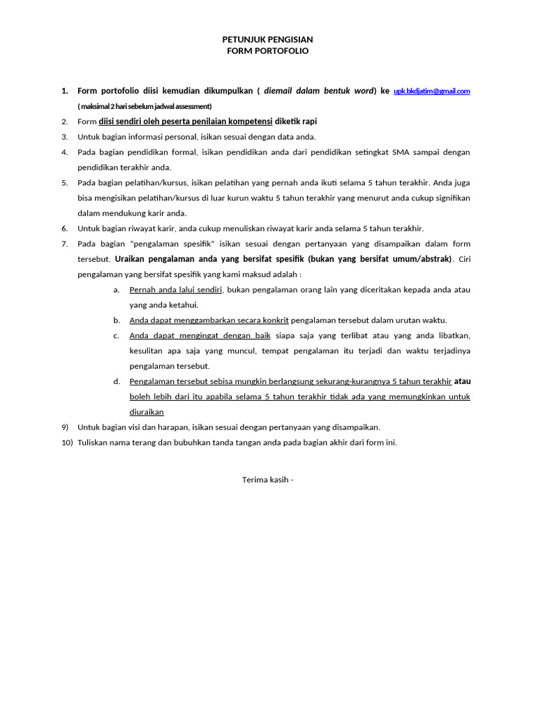 Panduan Pengisian Form Portofolio | PDF