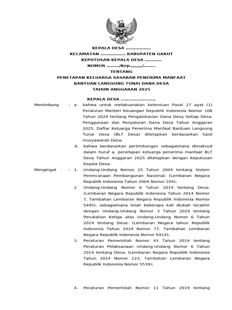 Penetapan Keluarga Penerima BLT 2025 | PDF