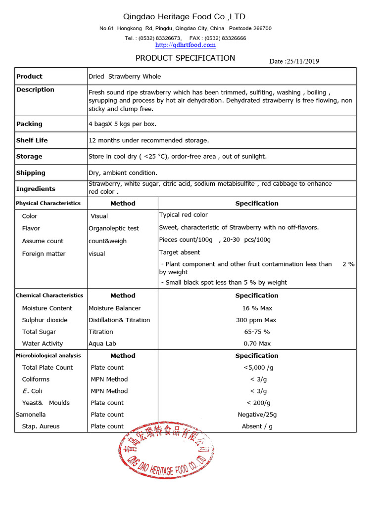strawberry E163 spec | PDF | Foods | Food Preservation