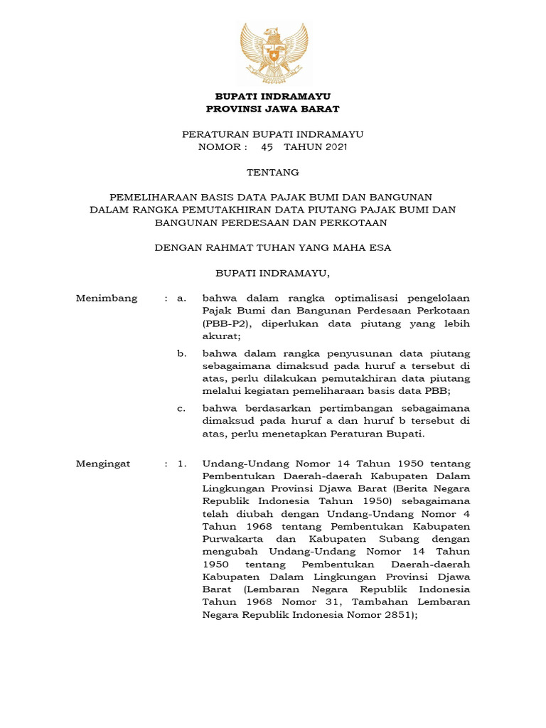 Perbup Pemeliharaan Basis Data PBB (1) | PDF
