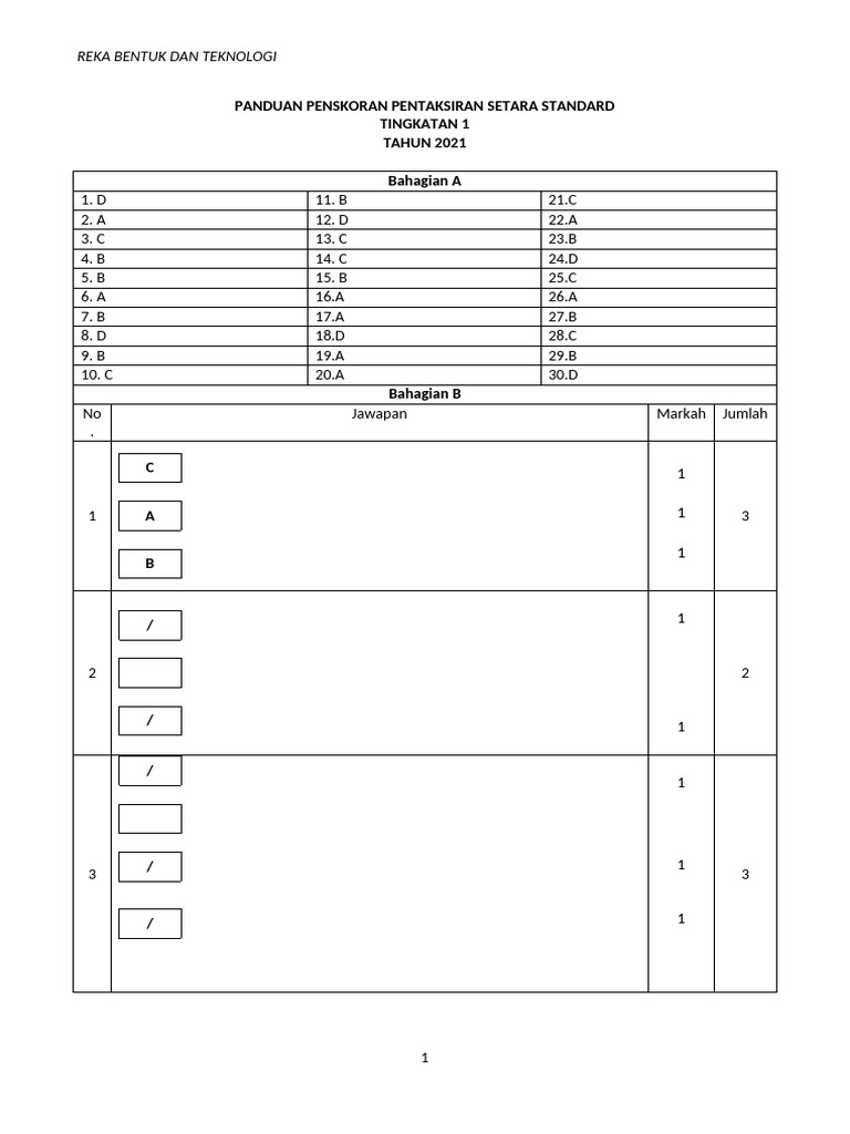 PP ITEM CONTOH RBT TINGKATAN 1 2021 | PDF