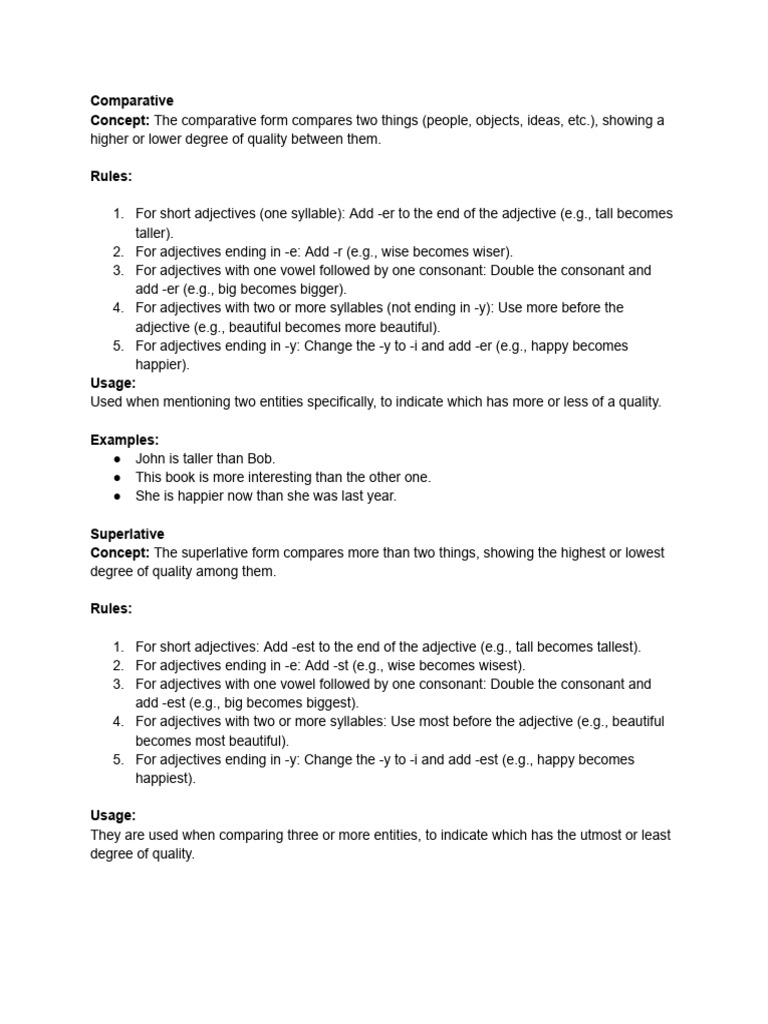 Comparatives Vs Superlatives | PDF