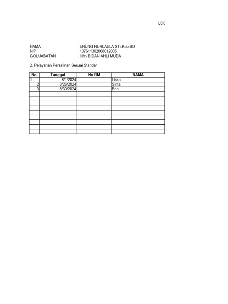 REKAPAN PERSALINAN HJ ENUNG NURLAELA | PDF