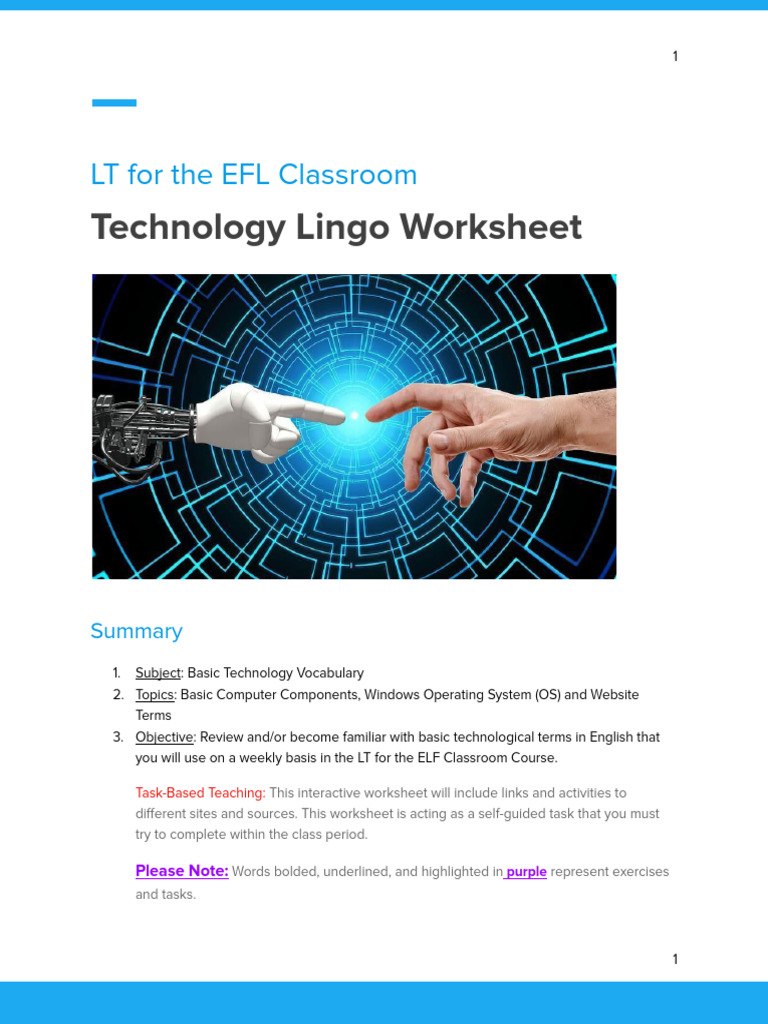 Technology Lingo Worksheet-1 | PDF | Microsoft Windows | Websites