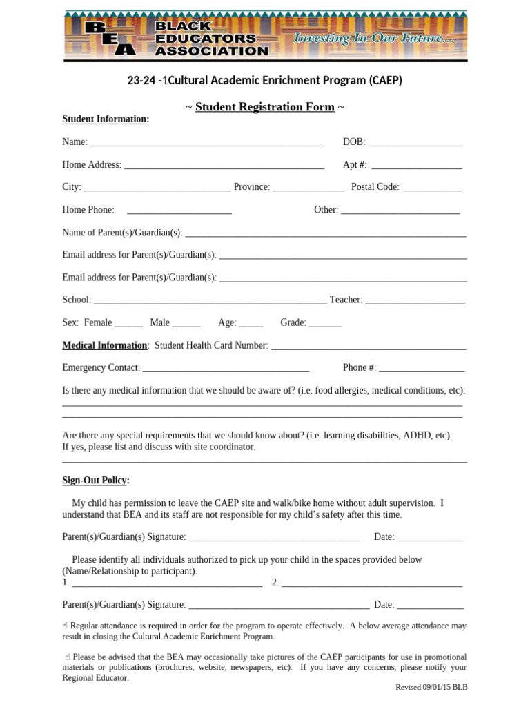 CAEP Student Registration Form | PDF