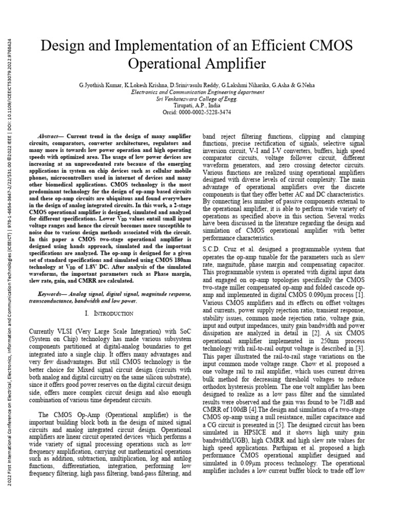 Design and Implementation of An Efficient CMOS Operational Amplifier ...