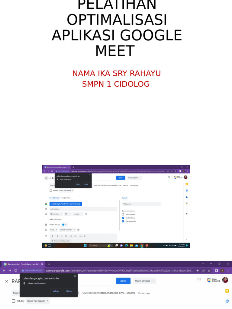 Pelatihan Optimalisasi Aplikasi Google Meet | PDF