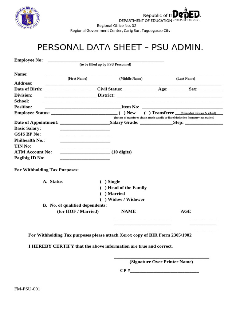 PSU-FORM-1-NEW | PDF | Public Finance | Taxes