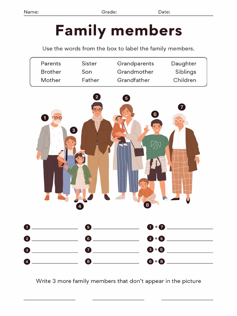 Family Members Vocabulary Activity Worksheet in Pastel Color Simple ...