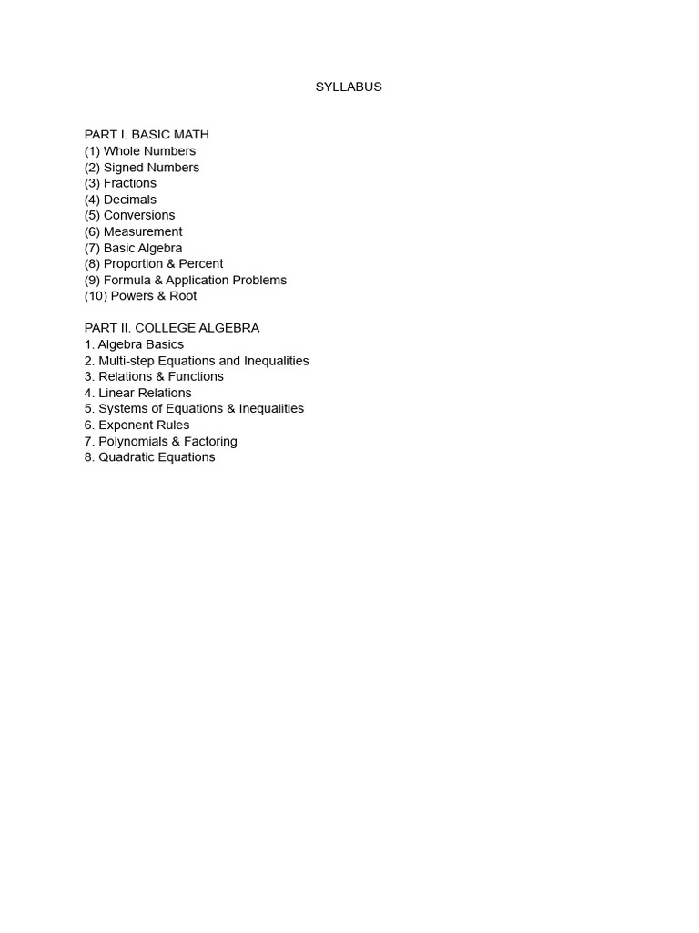 Comprehensive Math Syllabus Overview | PDF