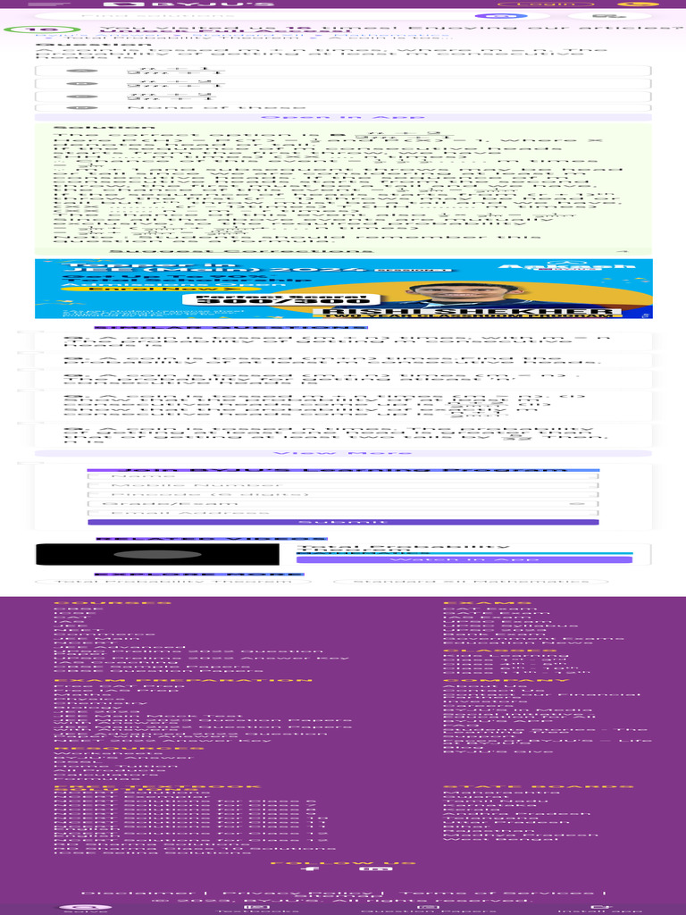 A Coin Is Tossed M+N Times, Where M N. The Probability of Getting at ...