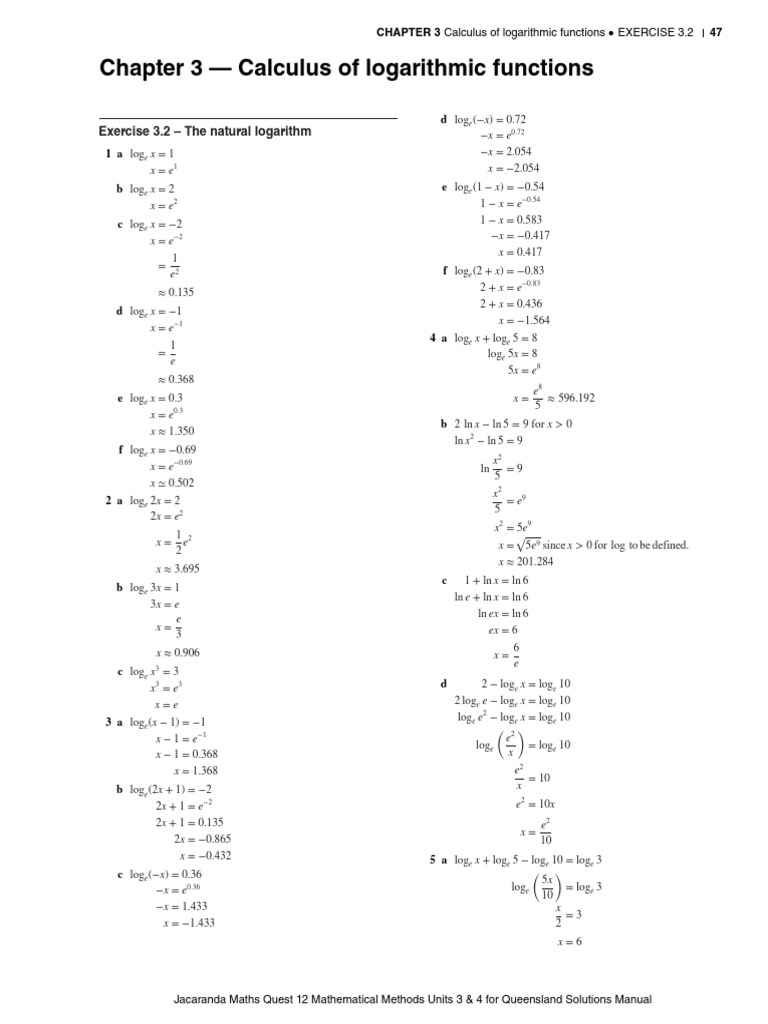 Chapter 03 - SOLUTIONS Calculus of Logarithmic Functions | PDF | Function (Mathematics) | Arithmetic