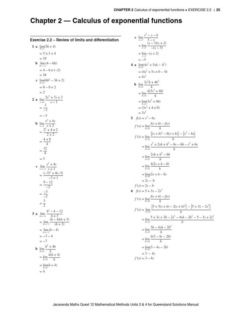 Chapter 02 - SOLUTIONS Calculus of Exponential Functions | PDF ...