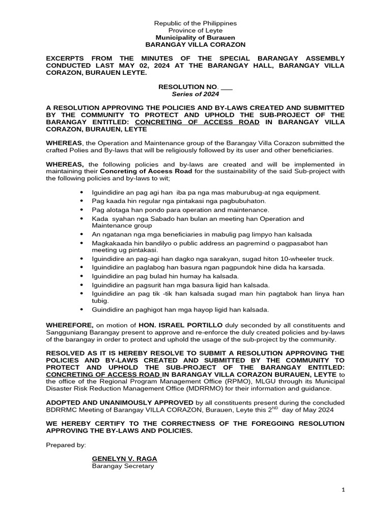 BLGU Resolution Policies & By-Law - Health | PDF