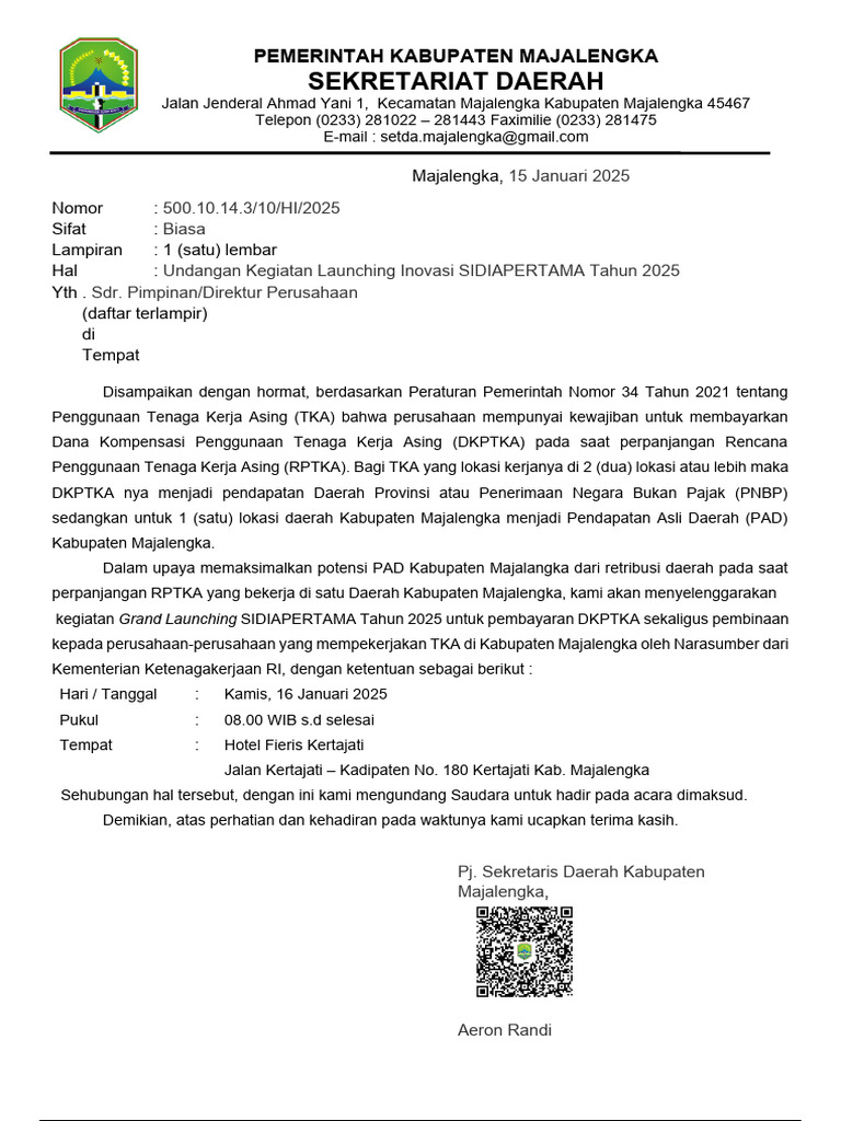 Undangan Launching SIDIAPERTAMA 2025 | PDF