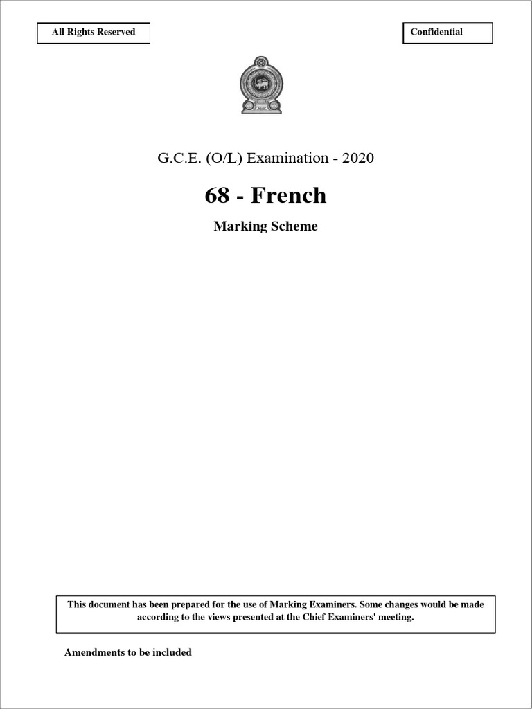 2020 O/L French Marking Scheme | PDF | Linguistics | Human Communication